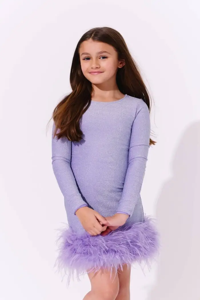 Lavender Shimmer Dress For Girls – Feather Hem | Togs Moments